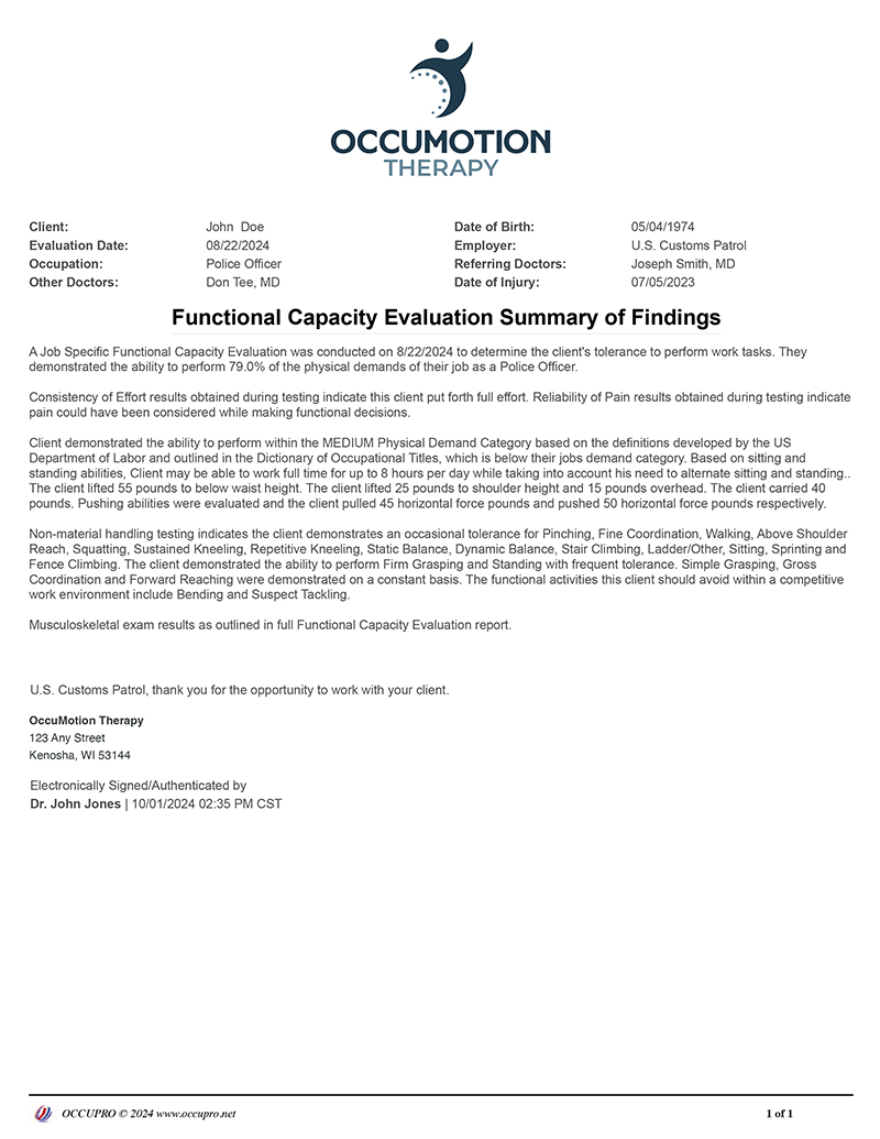 Functional Capacity Evaluation (FCE) Software | OccuPro