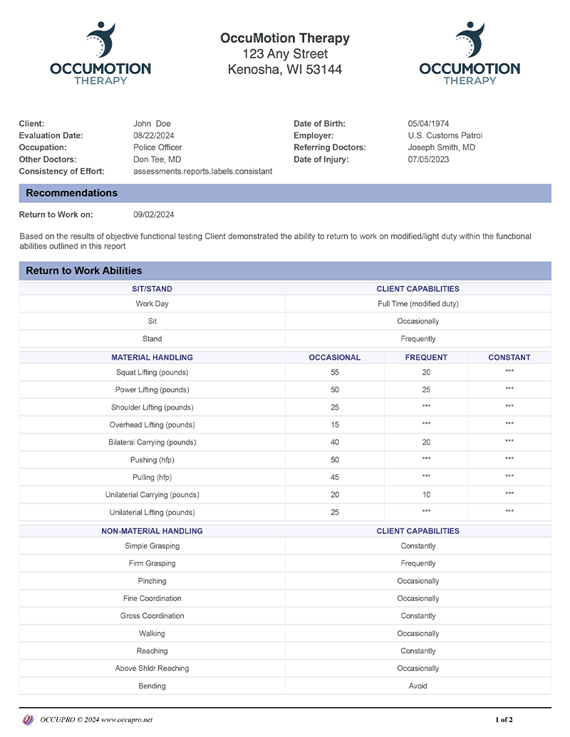 Functional Capacity Evaluation (FCE) Software | OccuPro